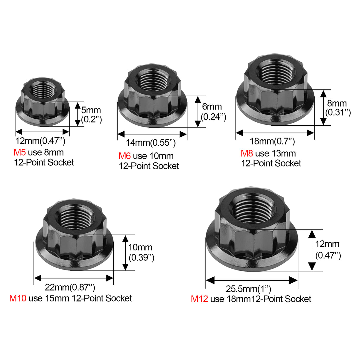 Wanyifa Titanium Nut M5 M6 M8 M10 M12 External 12-Point Flange Nut CNC ...