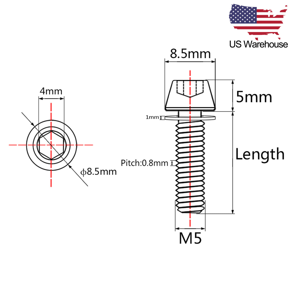 Wanyifa 6pcs Titanium Bolt M5x16 18mm Taper Allen Hex Head with Non-Sh ...