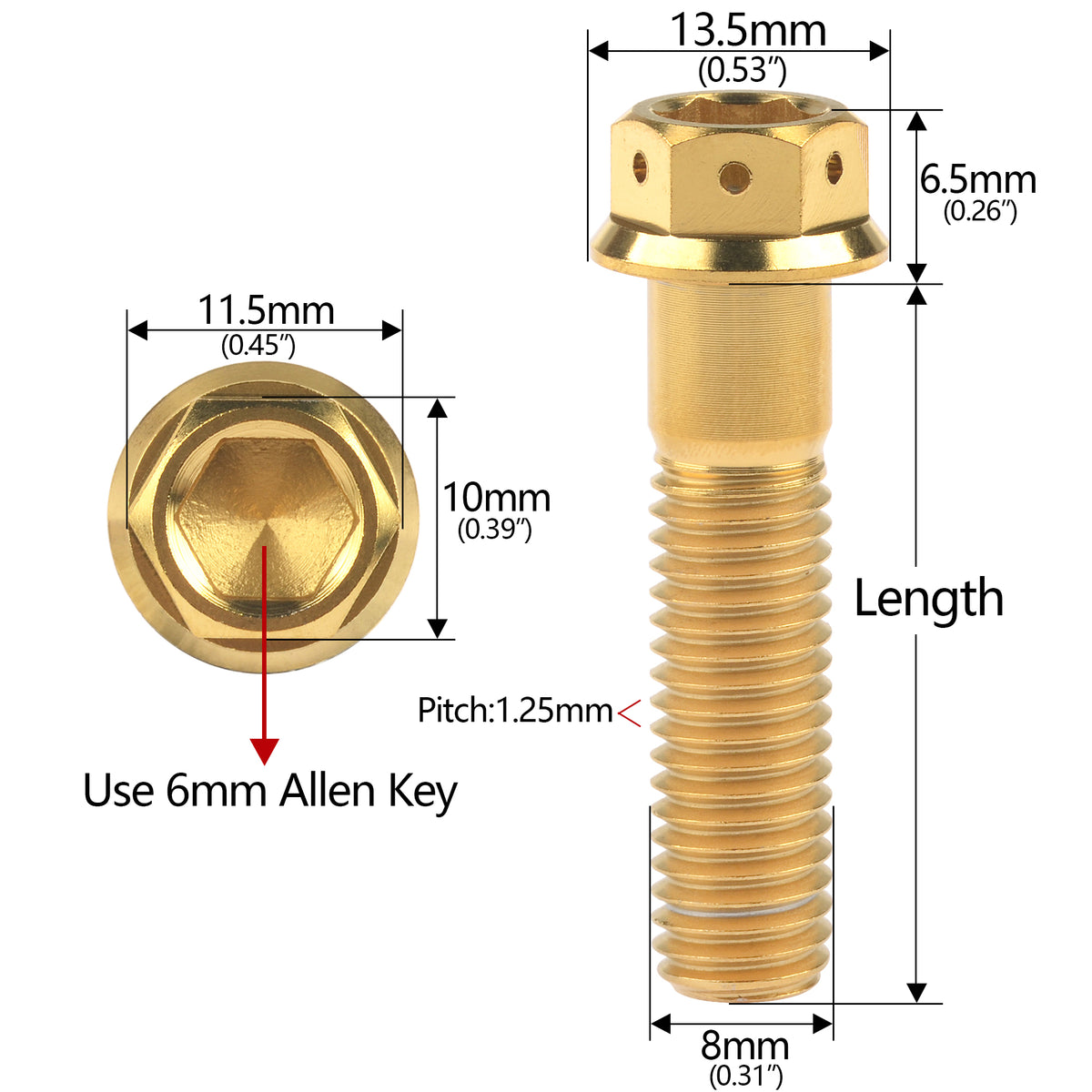 Wanyifa Titanium Bolt M8x15 20 25 30 35 40 45 50 55mm Flange with Dril ...