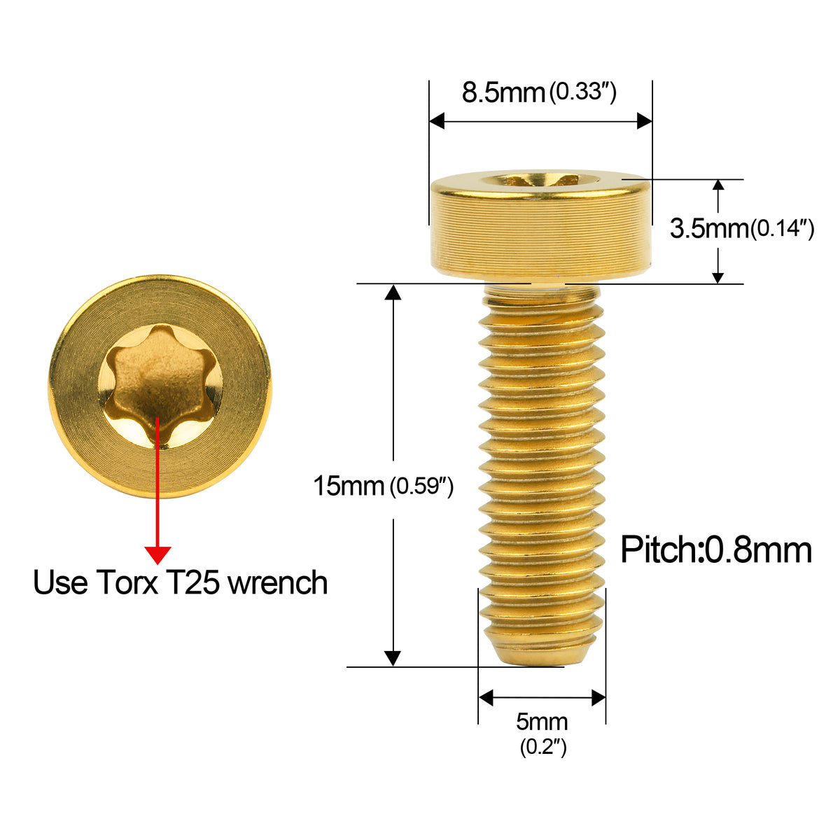 Wanyifa Titanium Bolt M5x15mm Thin Cap Torx T25 Screw for Bicycle Hand ...