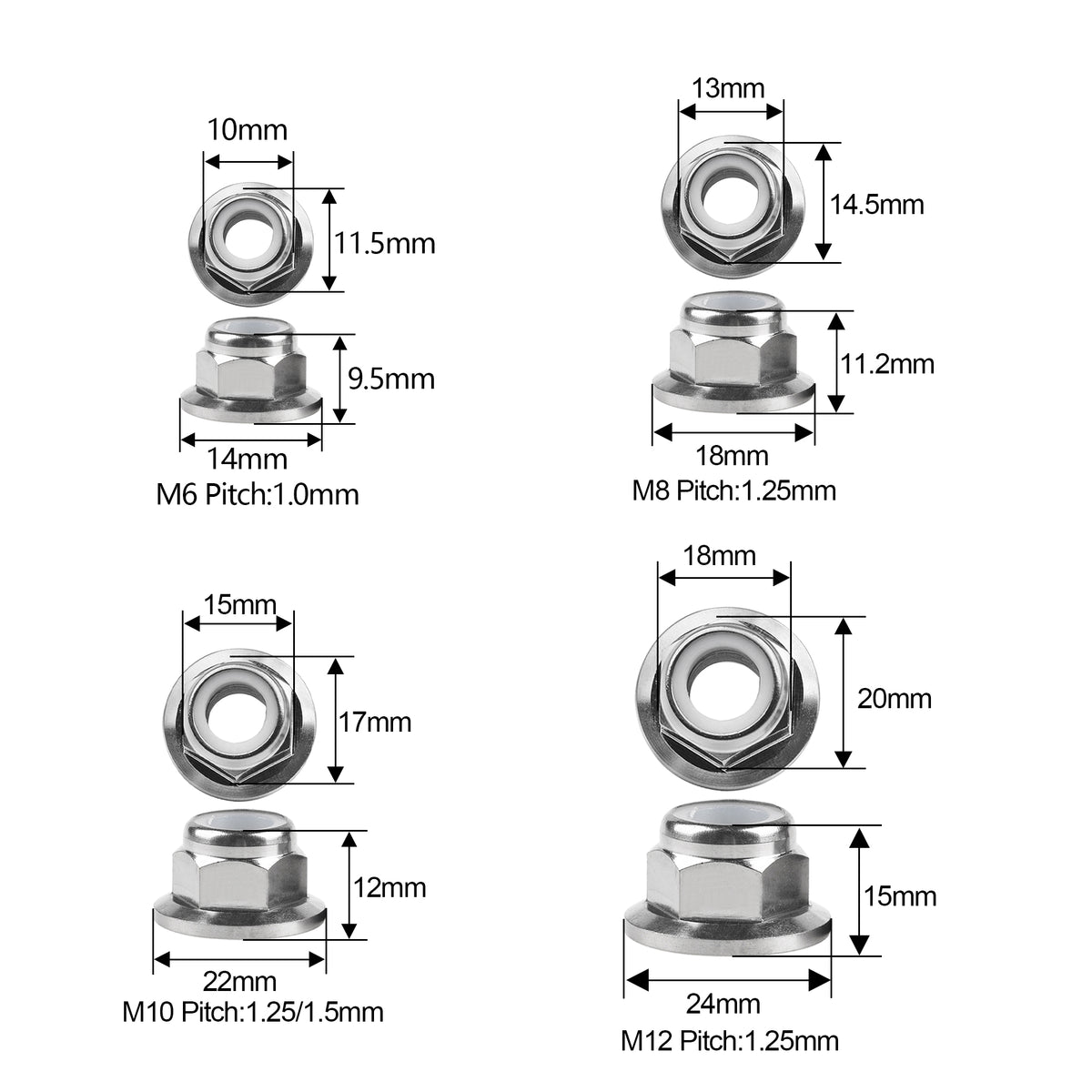 Wanyifa Titanium Nut M6 M8 M10 M12 Flange Nylon Lock Hex Allen Key Nut ...