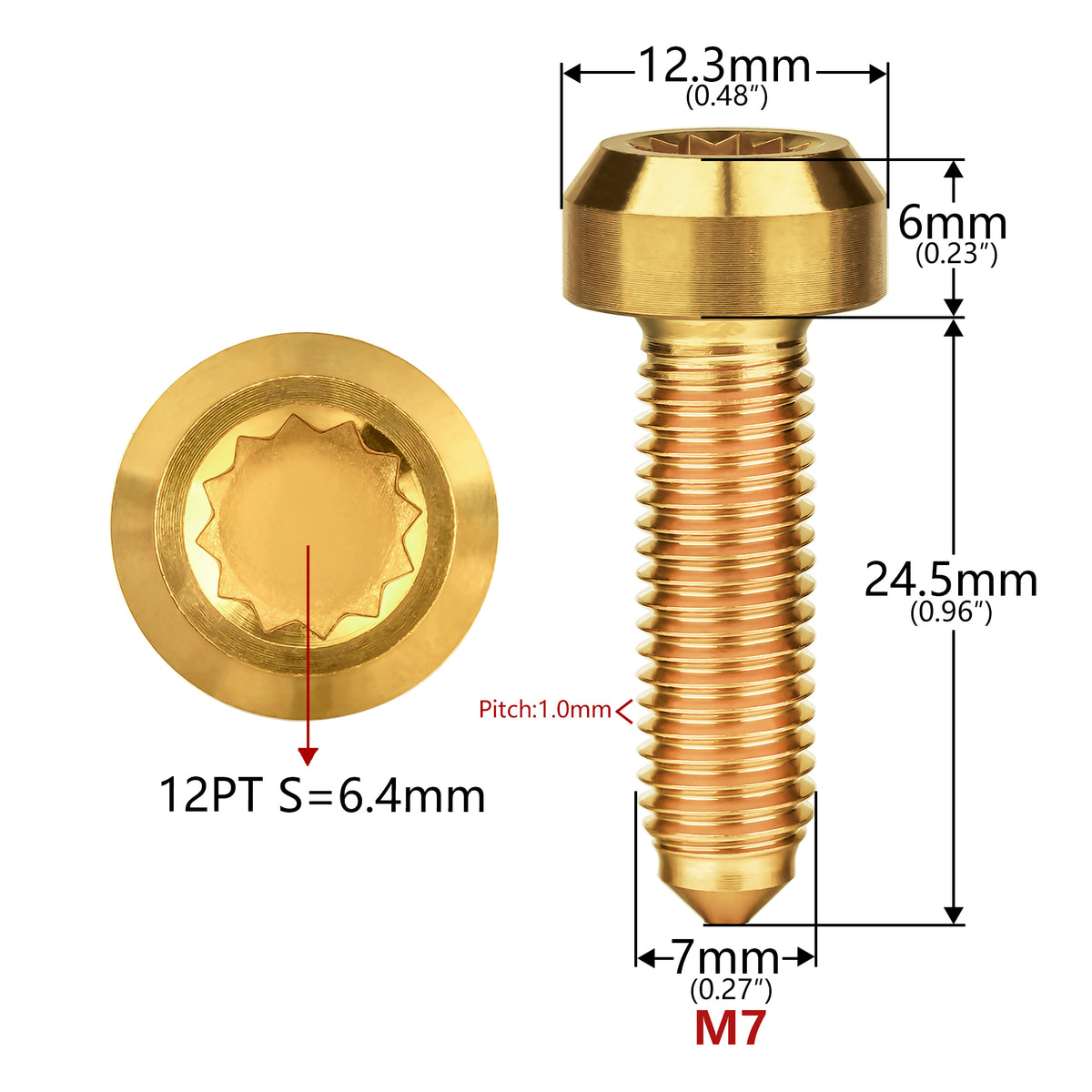 Wanyifa Titanium Bolt M7x24.5mm Chamfered 6.4mm 12-Point Spline Socket ...